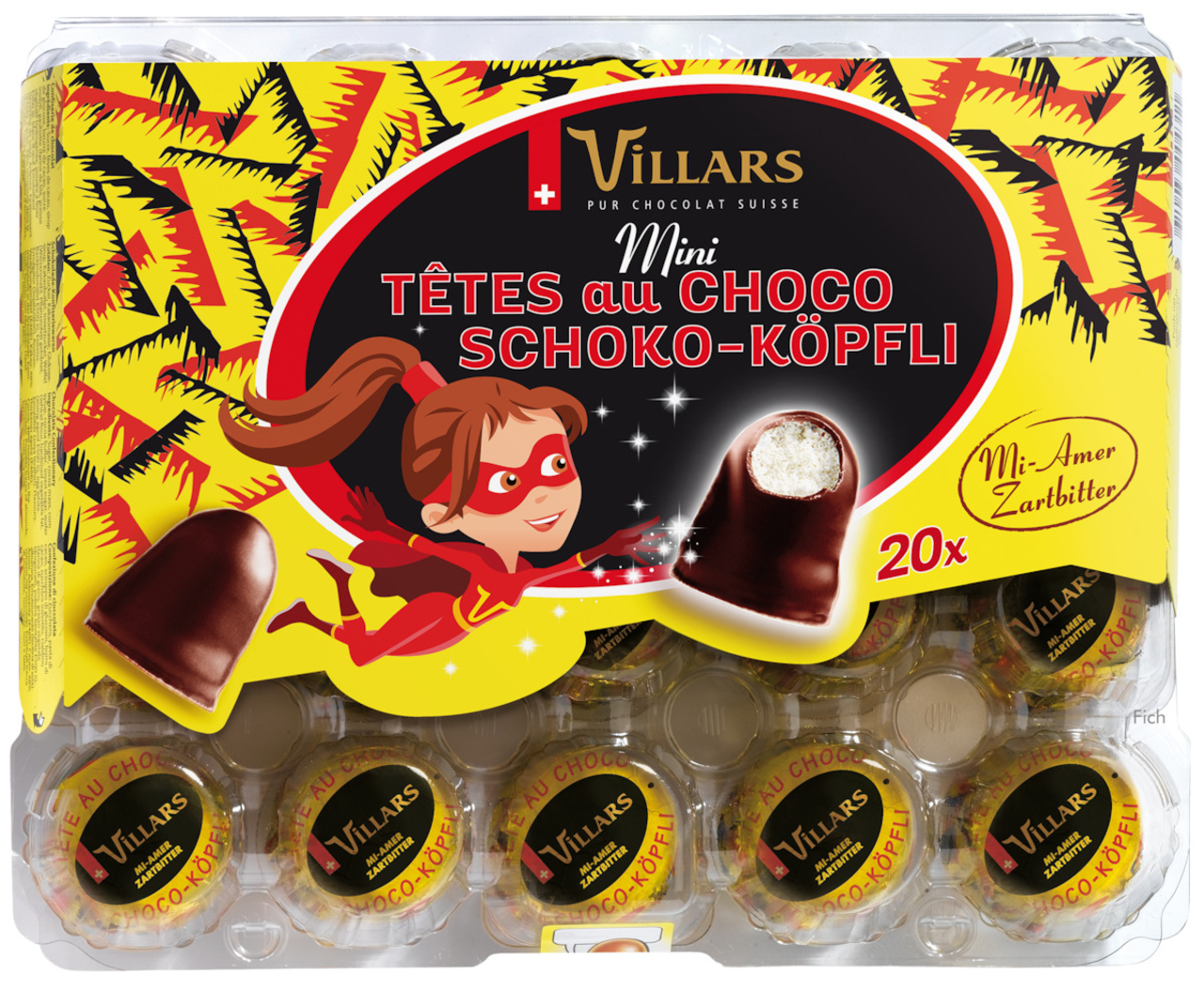 Mini-têtes au choco original, Villars, 20 x 10 g