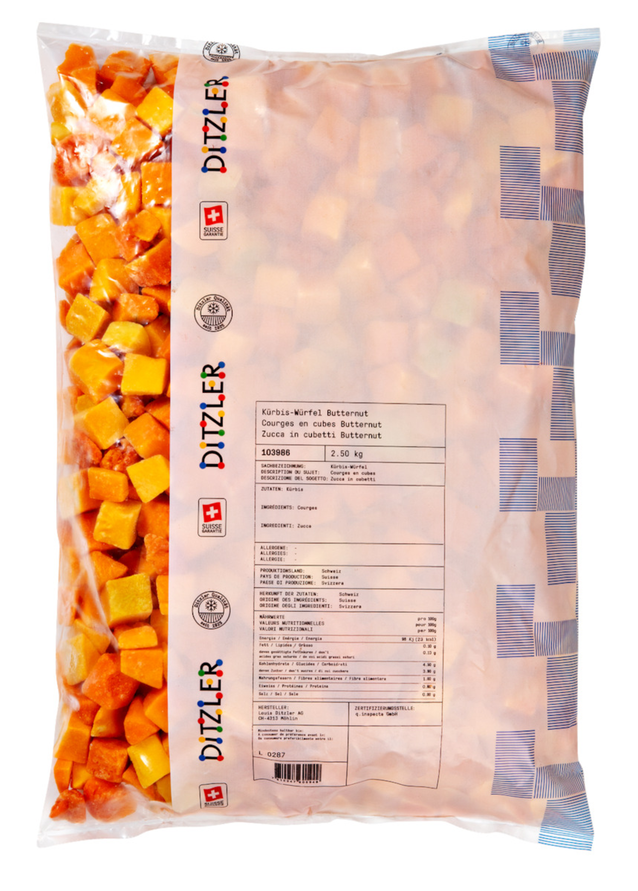 Courges butternut cubes, Ditzler, 2.5 kg
